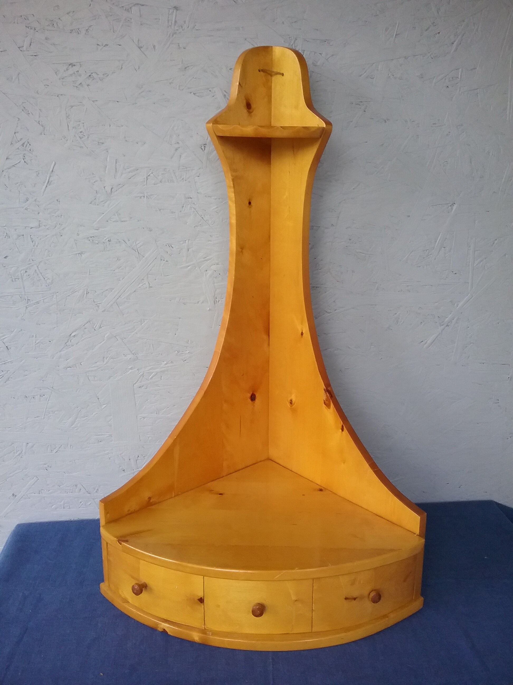 Vintage Wooden Corner Shelf With Drawers Large Shelf With - Etsy