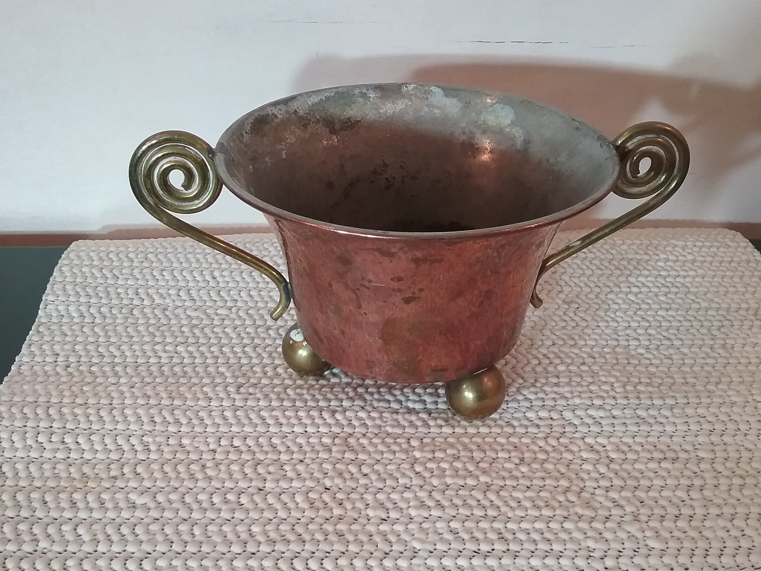 Copper, Brass Cauldron With Handles/ Cauldron With Brass Legs/ Vintage ...