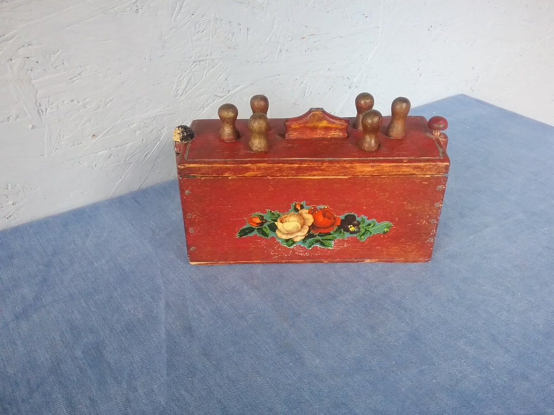 Vintage Wooden Combination Lock Box, Floral Painted Secret Key Box ...