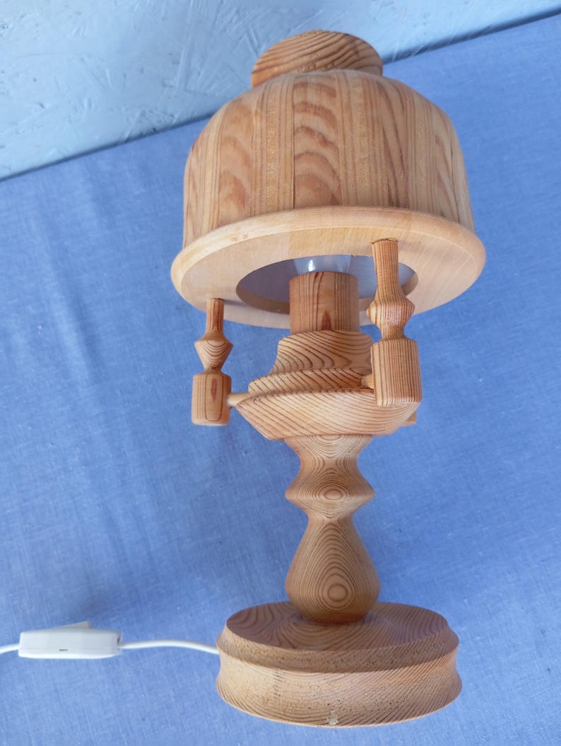 Vintage Carved Wood Electric Lamp: Rustic Allmoge Style - Etsy