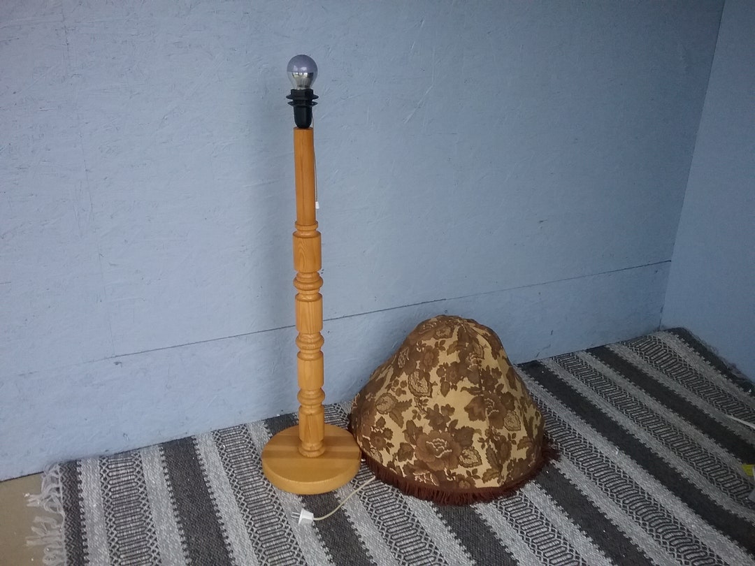 Chunky and Large Retro Wooden Lamp With Lampshade, Turned Wood Lamp ...