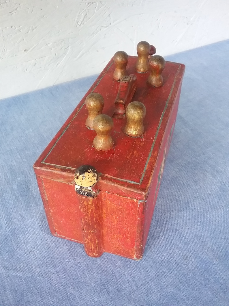 Vintage Wooden Combination Lock Box, Floral Painted Secret Key Box ...