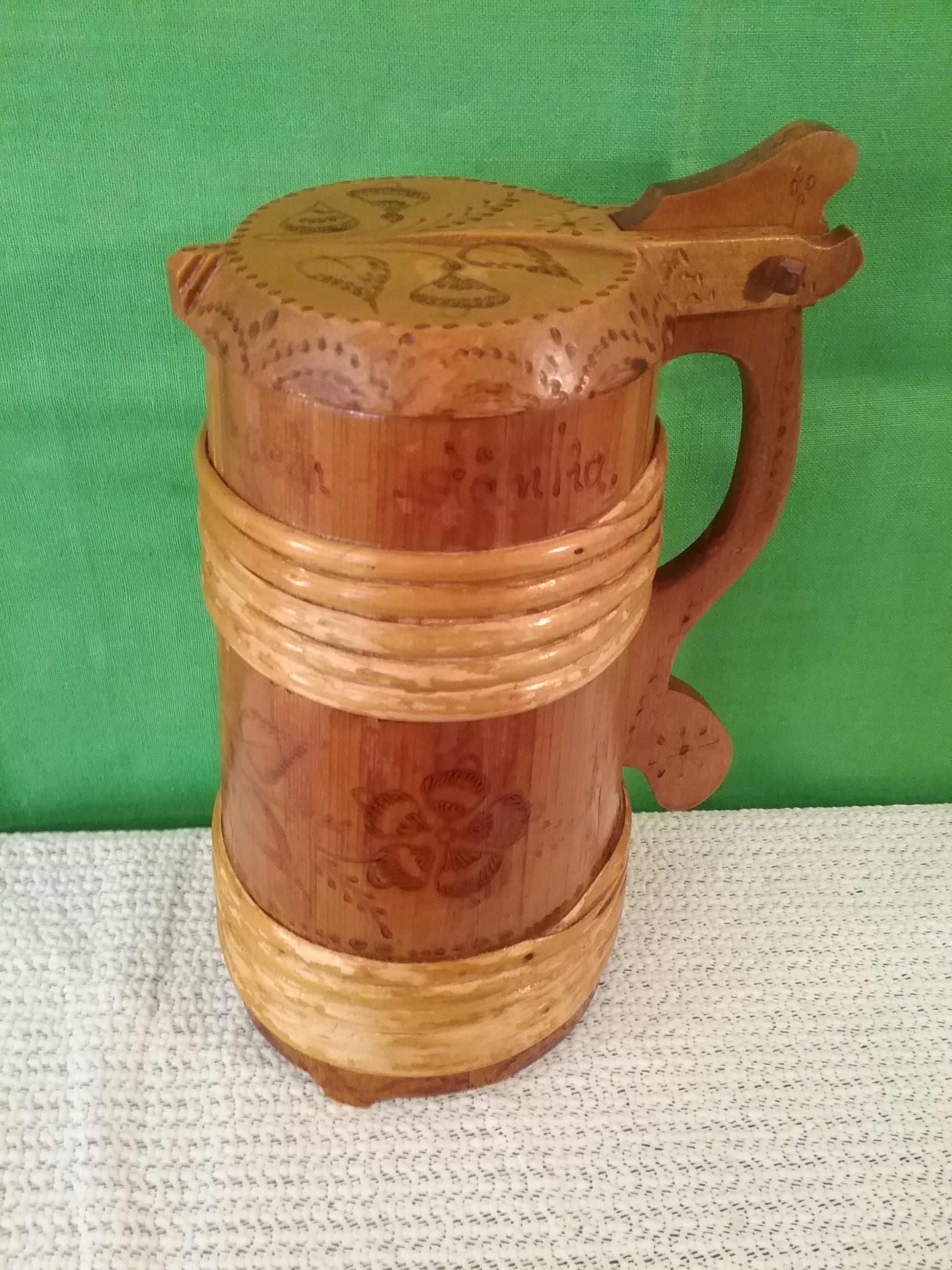 Swedish Wooden Tankard, Vintage Mug, Large Handmade Wooden Tankard With ...