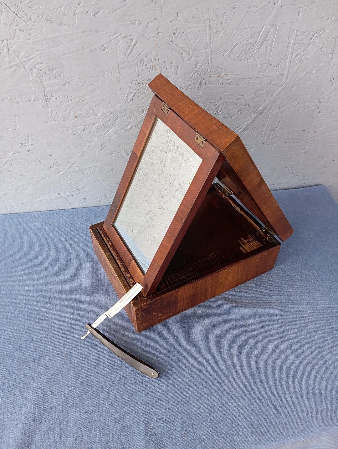 Vintage Swedish Folding Box With Mirror and Hidden Drawer, Shaving Box ...