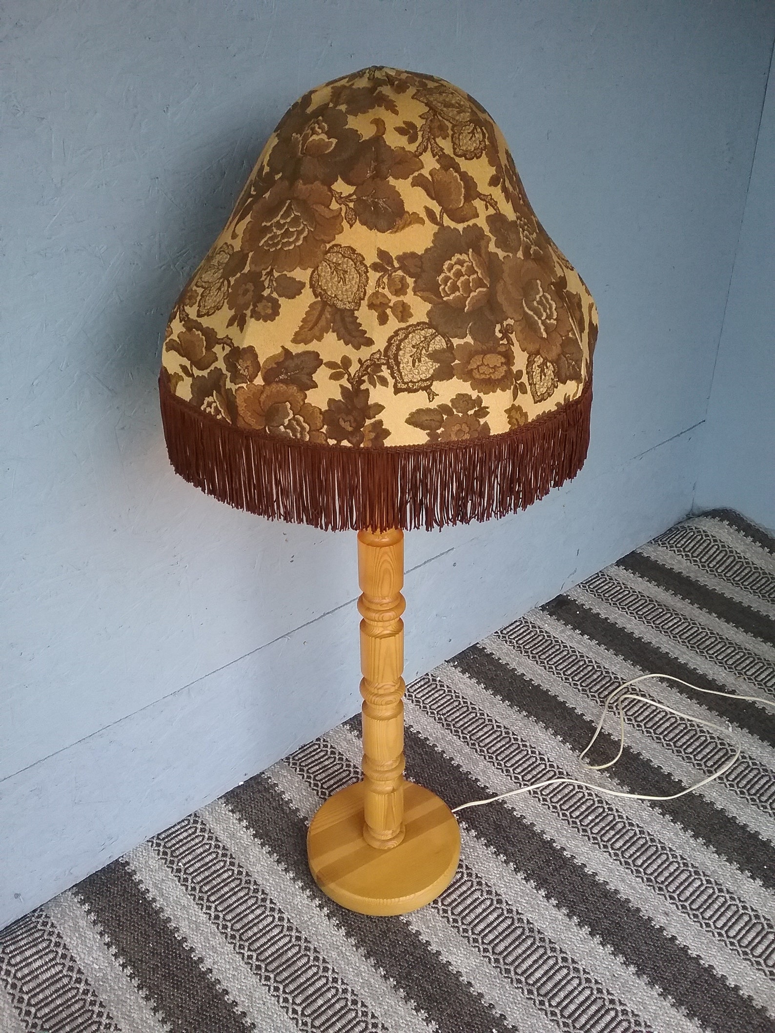 Chunky and Large Retro Wooden Lamp With Lampshade, Turned Wood Lamp ...