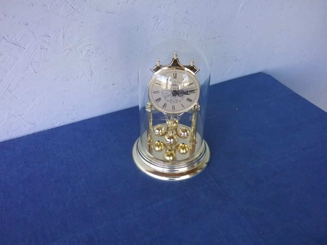 Haller Table Clock With Rotating Ball Pendulum and Glass Dome, German ...