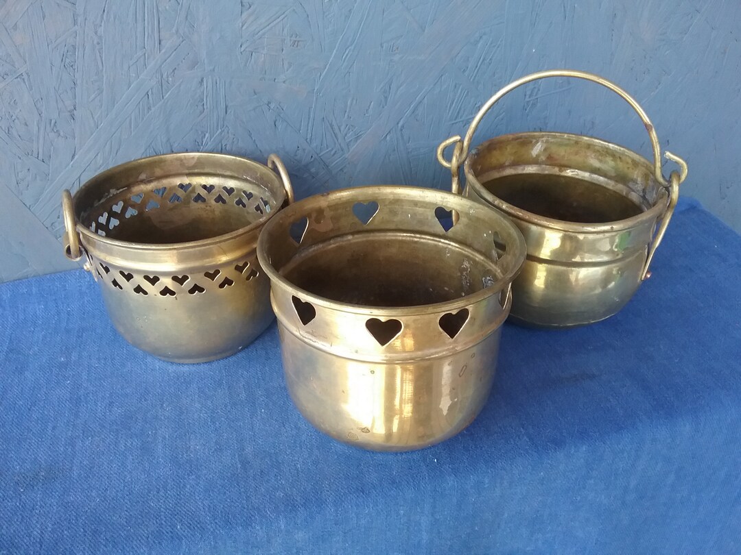 Set of 3 Vintage Solid Brass Flower Pots, Swedish Flower Pots, Garden ...
