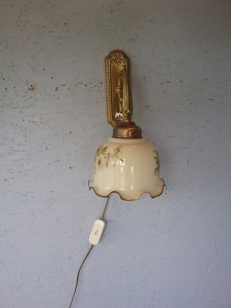 Vintage Wall Lamp in Dutch Style, Wall Lamp in Brass and Glass, Retro ...