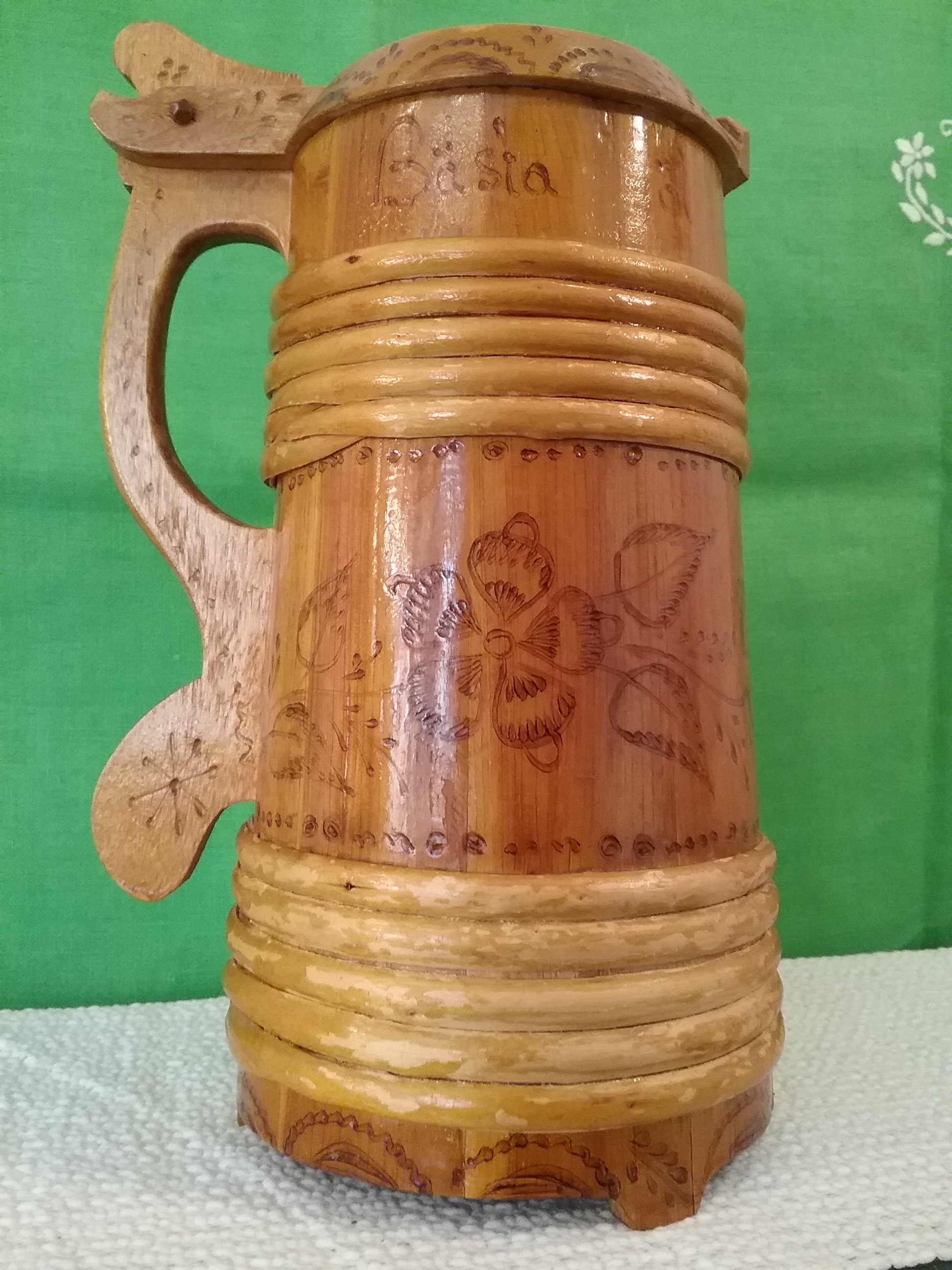 Swedish Wooden Tankard, Vintage Mug, Large Handmade Wooden Tankard With ...