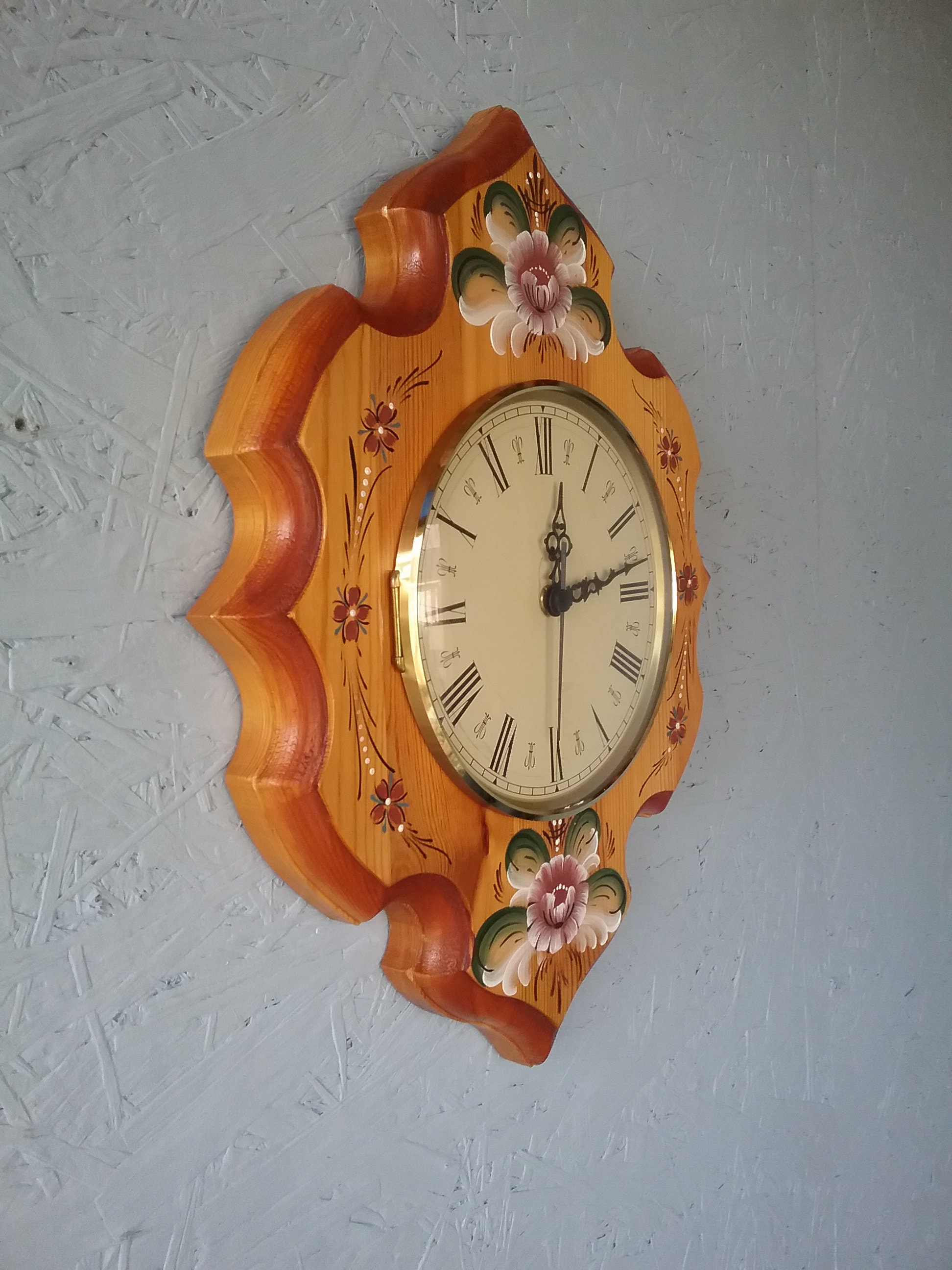 Vintage Wooden Clock With Opening Glass Convex Cover Wall - Etsy