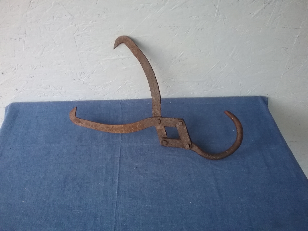 Hand Forged Iron Swedish Hook Wood Log Pulling Clamp, Antique Hook ...