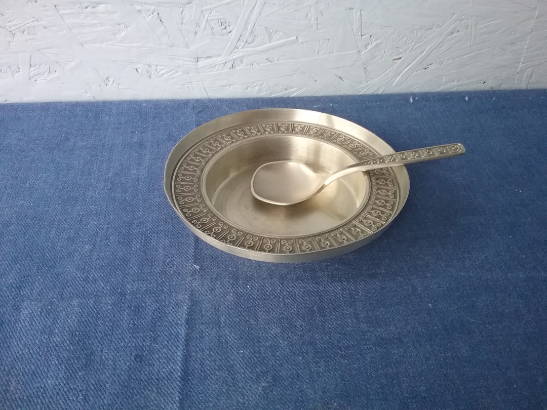 Norwegian Vintage Zinc Bowl With Spoon, Norwegian Folk Art, Norwegian ...