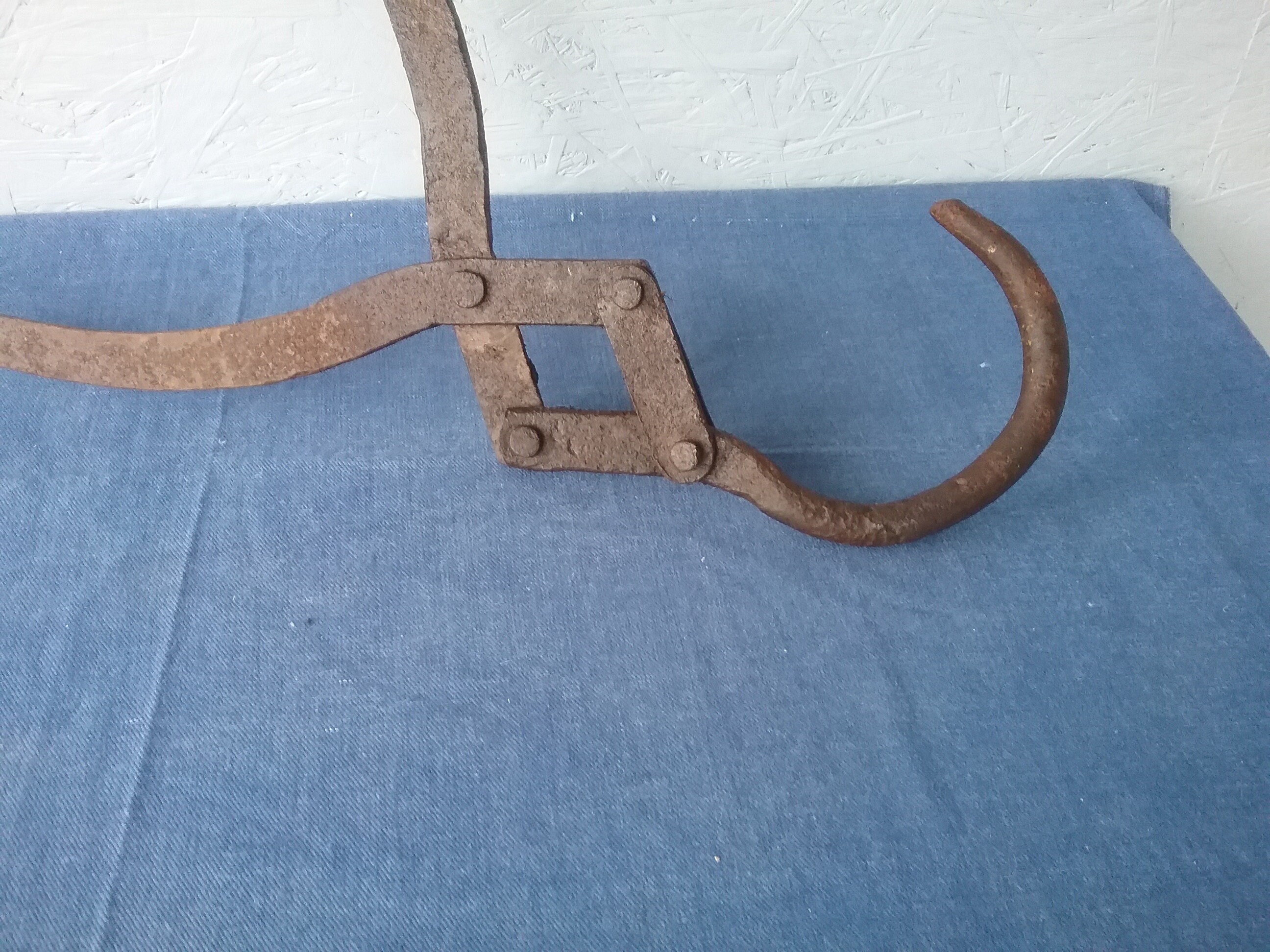 Hand Forged Iron Swedish Hook Wood Log Pulling Clamp, Antique Hook ...