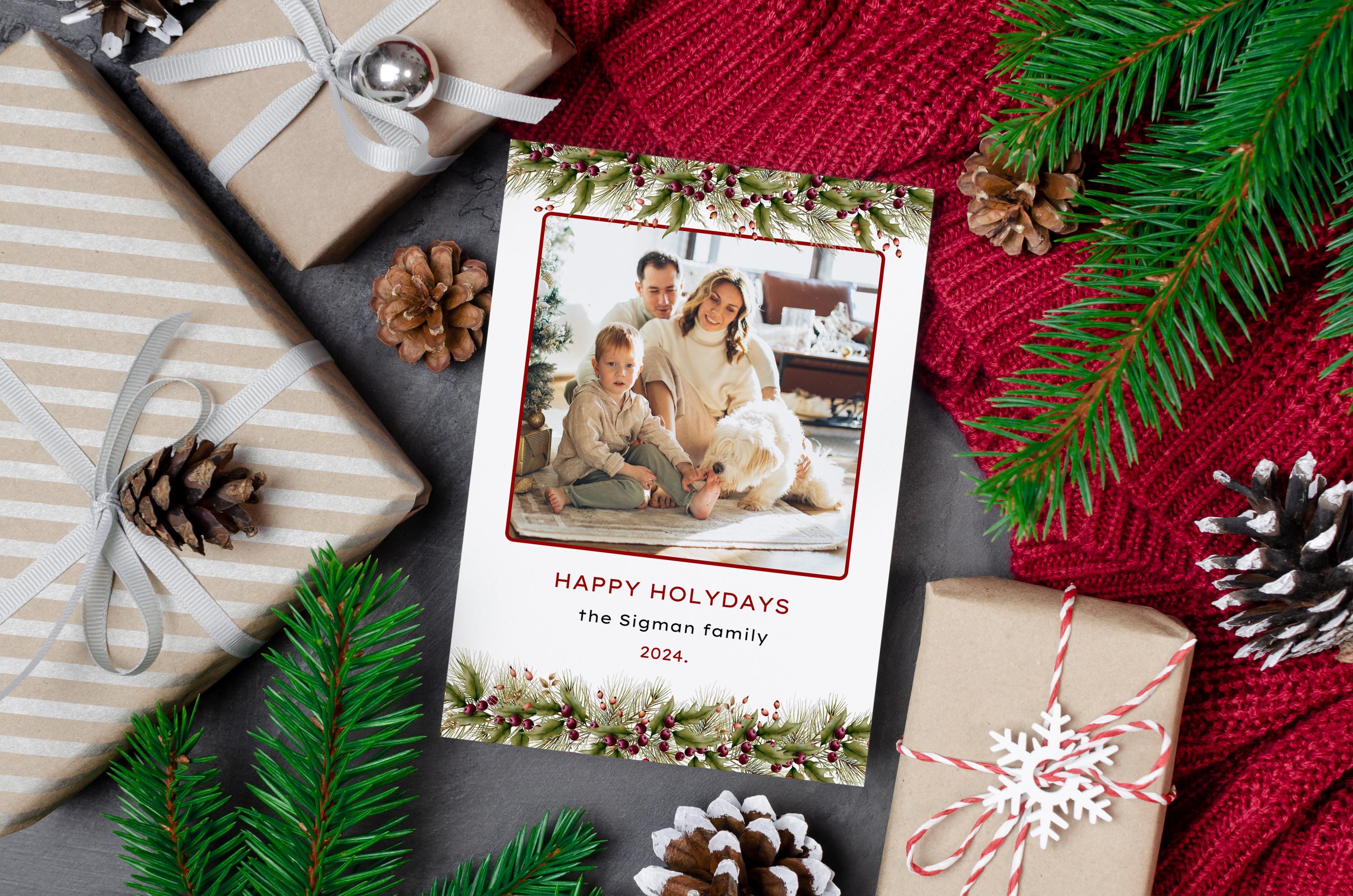 Boho Christmas Card Template, Photo Christmas Card, Christmas Card ...