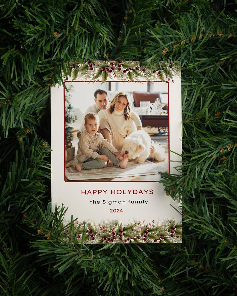 Boho Christmas Card Template, Photo Christmas Card, Christmas Card ...