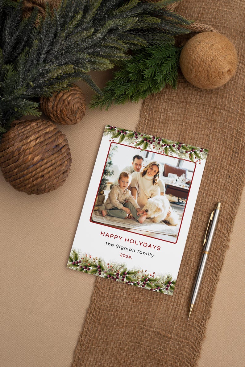 Boho Christmas Card Template, Photo Christmas Card, Christmas Card ...