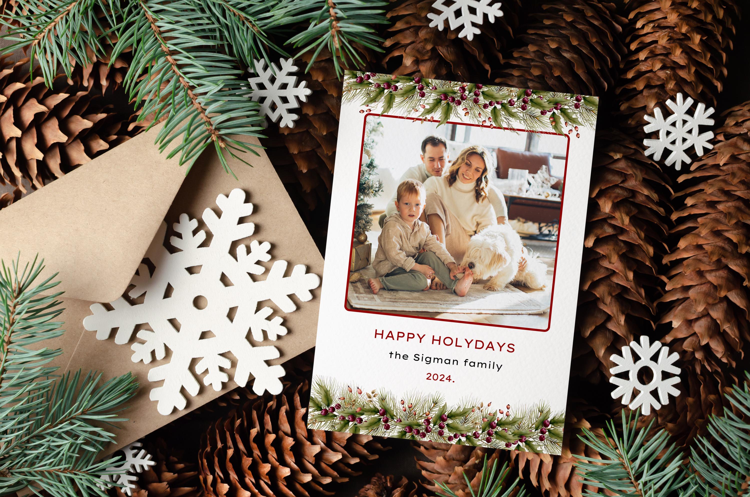 Boho Christmas Card Template, Photo Christmas Card, Christmas Card ...