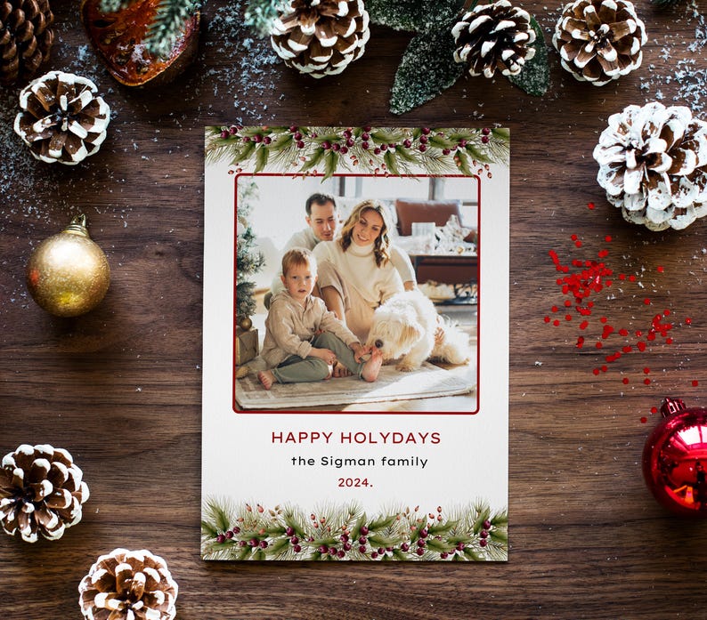 Boho Christmas Card Template, Photo Christmas Card, Christmas Card ...