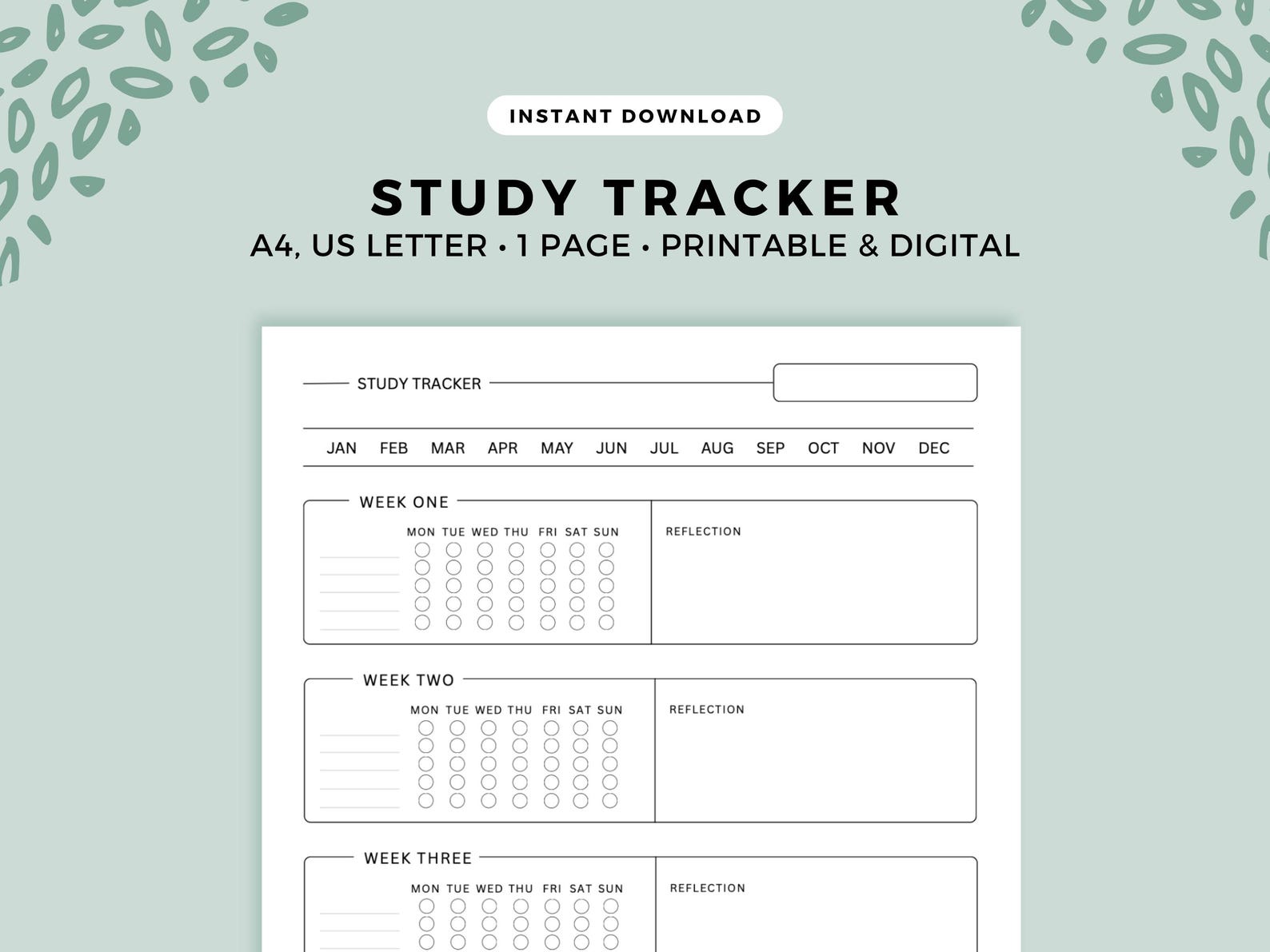 Printable Study Tracker: Weekly & Monthly Planner (A4/US Letter PDF ...