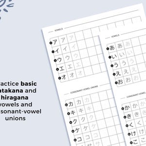 Japanese Katakana and Hiragana Practice Sheets Bundle | Complete ...