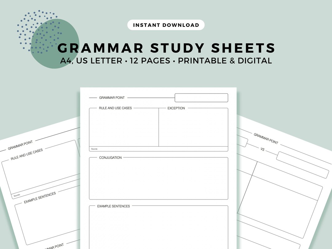 Grammar Study Sheets | Language Learning | Grammar Rules and Notes ...