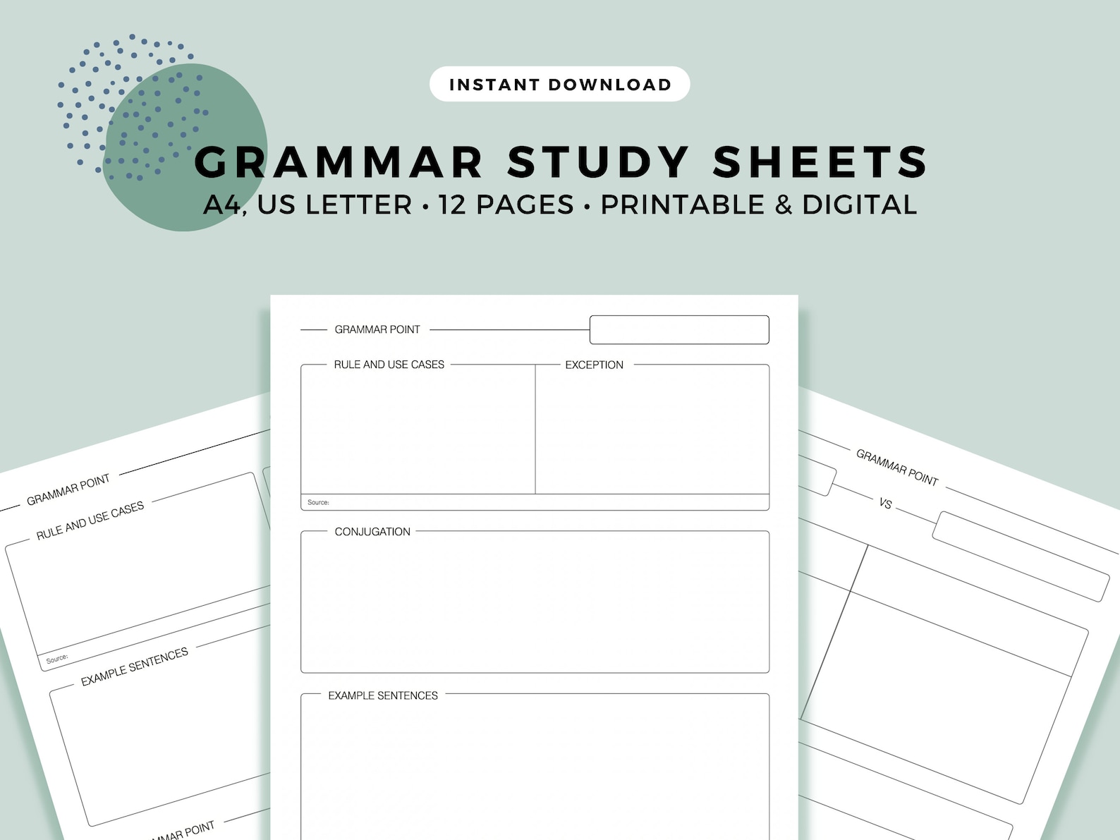Grammar Study Sheets | Language Learning | Grammar Rules and Notes ...