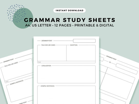Grammar Study Sheets Language Learning Grammar Rules and - Etsy