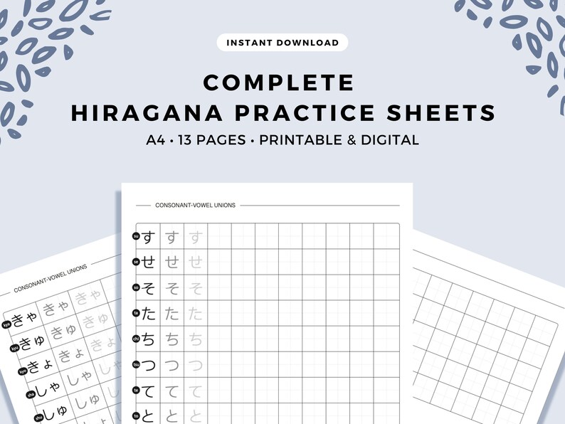 Japanese Hiragana Practice Sheets Complete Hiragana Alphabet for ...