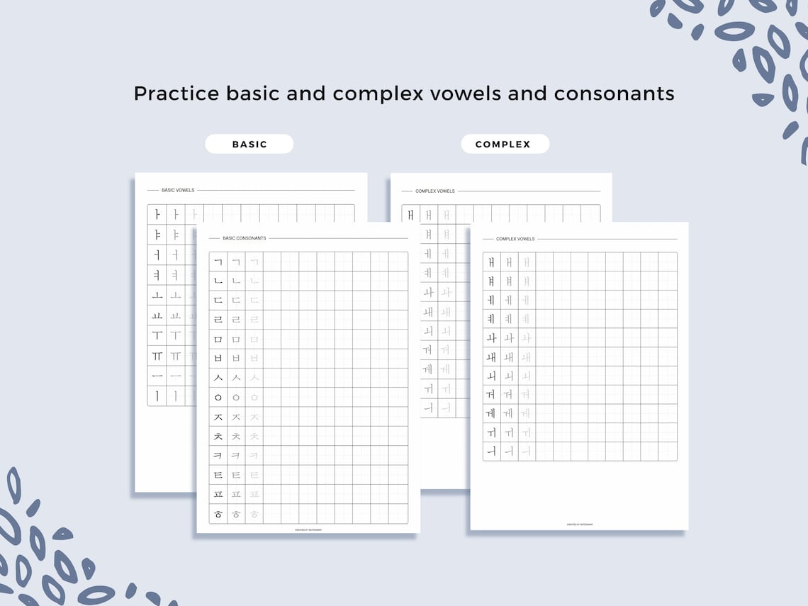 Hangul Practice Sheets | Complete Korean Alphabet Worksheets ...