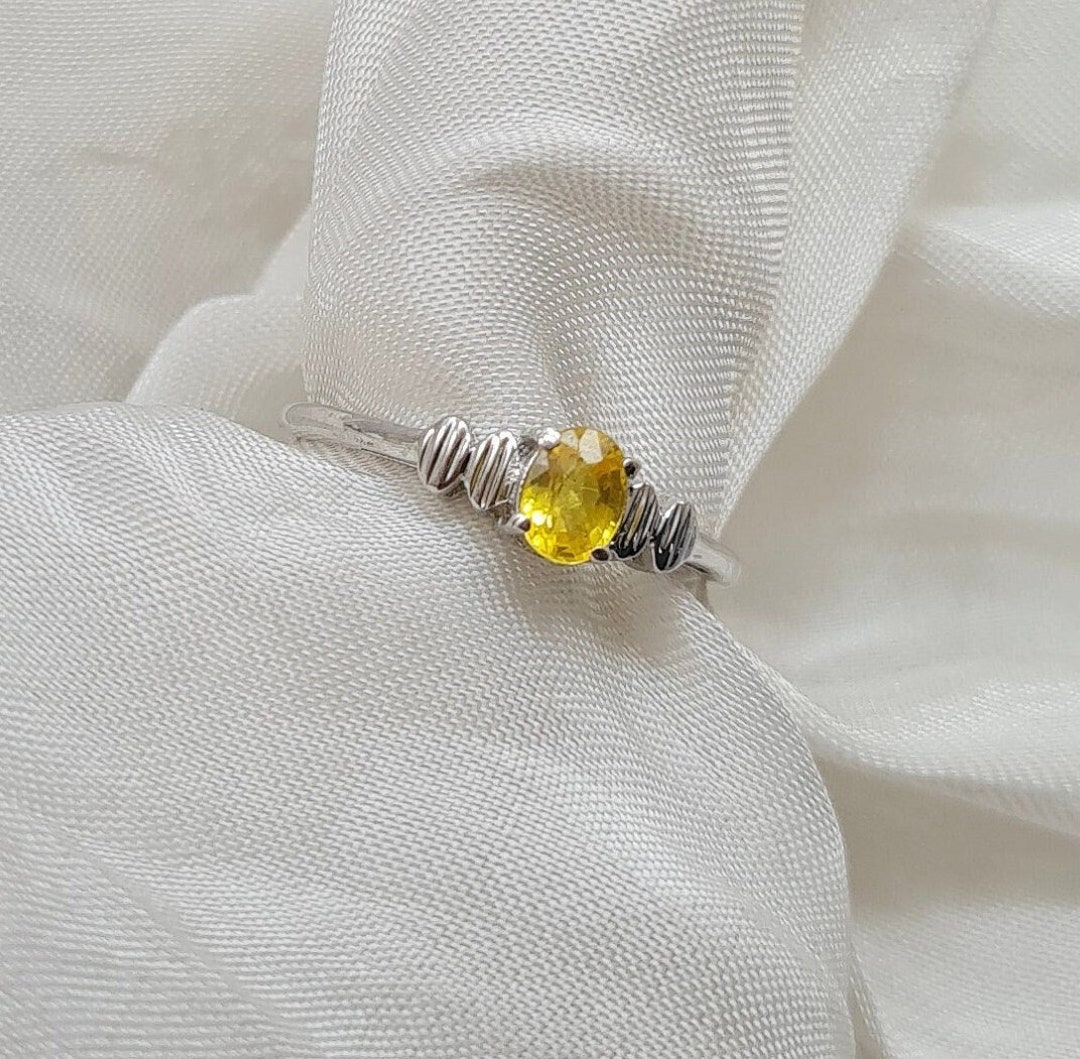 Yellow Sapphire Ring Silver, Natural Sapphire Ring Sterling Silver ...