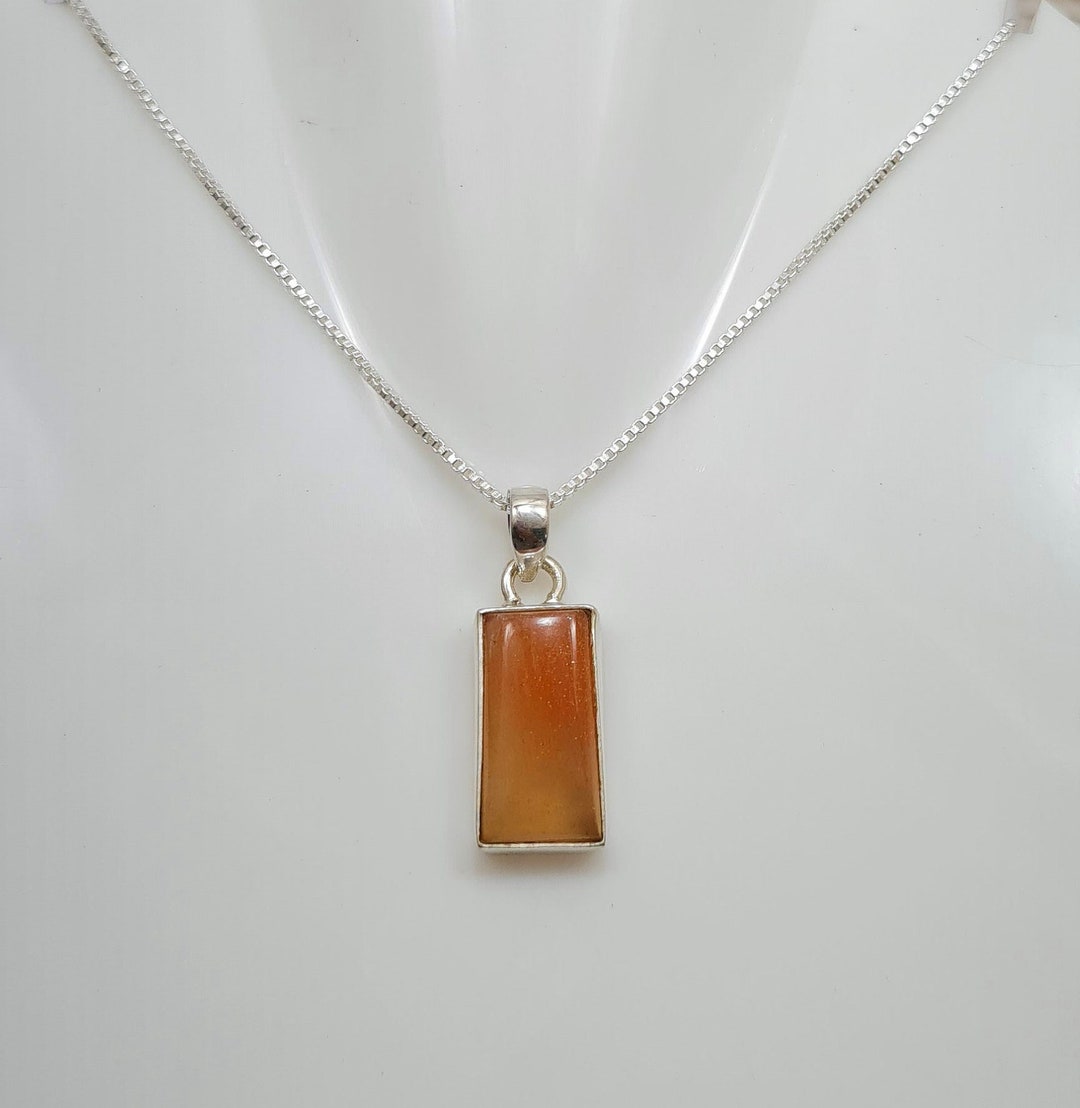 26 Mm Fire Sunstone Necklace 925 Sterling Silver Natural Sunstone ...