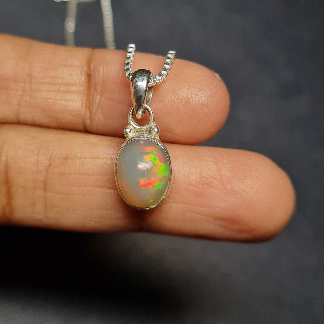 Opal Necklace, Sterling Silver Opal Pendant With Silver Chain, Natural ...