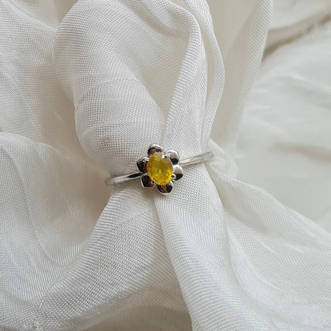 Yellow Sapphire Ring Silver, Natural Sapphire Ring Sterling Silver ...