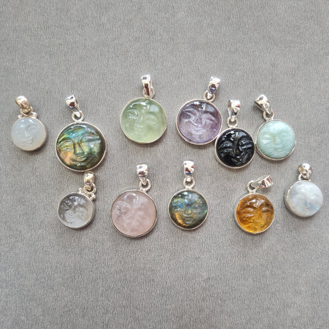 Moonstone Face Pendant, 925 Sterling Silver Gemstone Jewelry, Carved ...