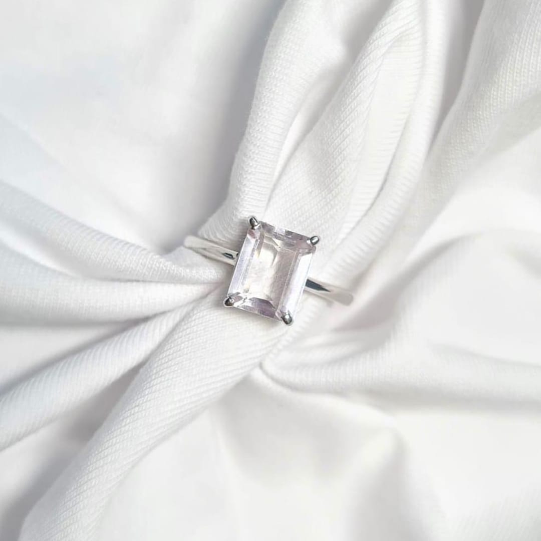 Clear Quartz Octagon Ring 925 Sterling Silver, Dainty Geometric ...