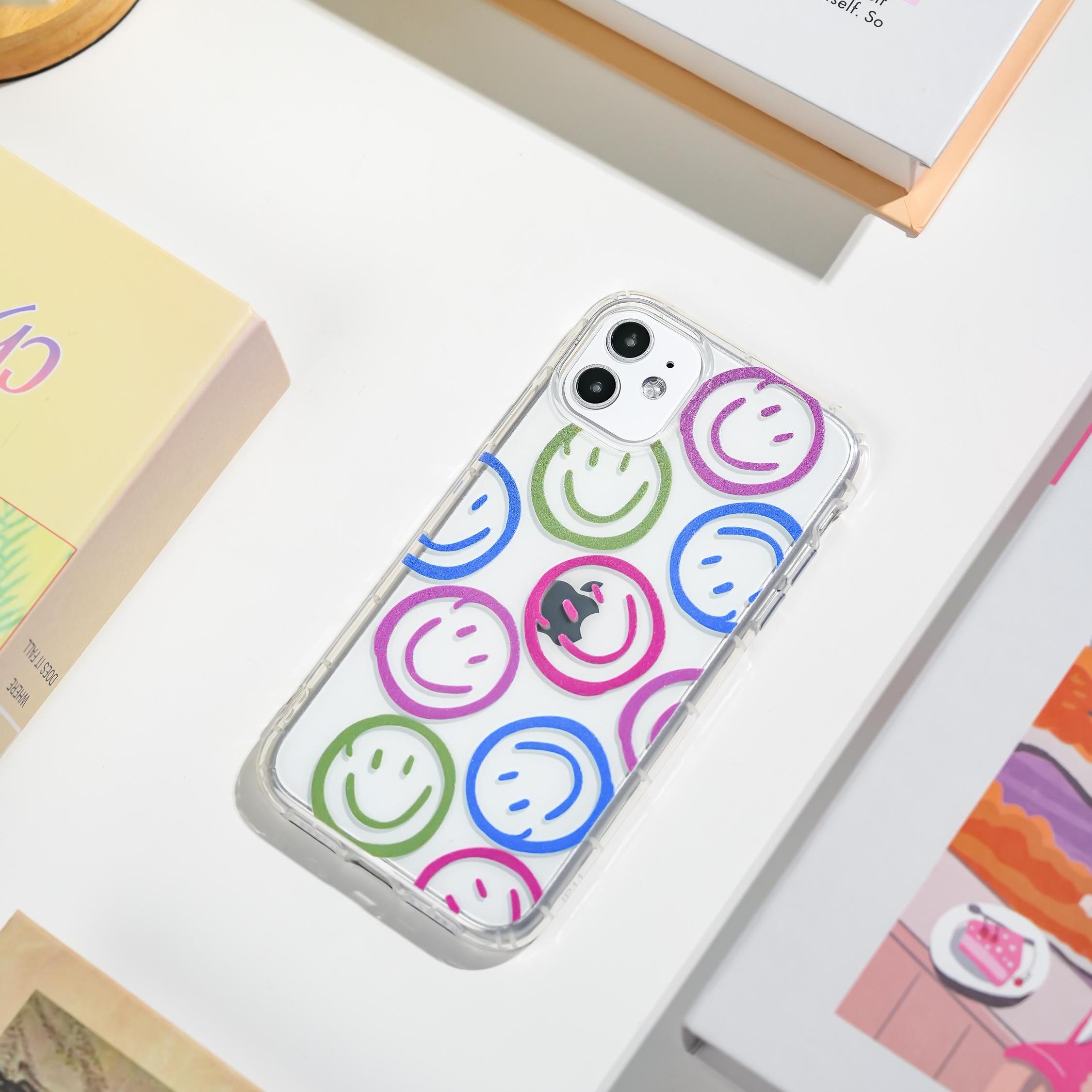 Colorful Smiley Face iPhone Case, Protective Clear Phone Cover - Etsy