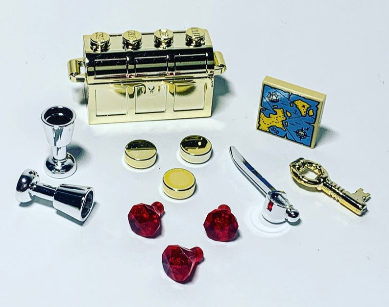 Lego Chrome Gold Treasure Chest Pirates Map Coins Money Key Goblet ...