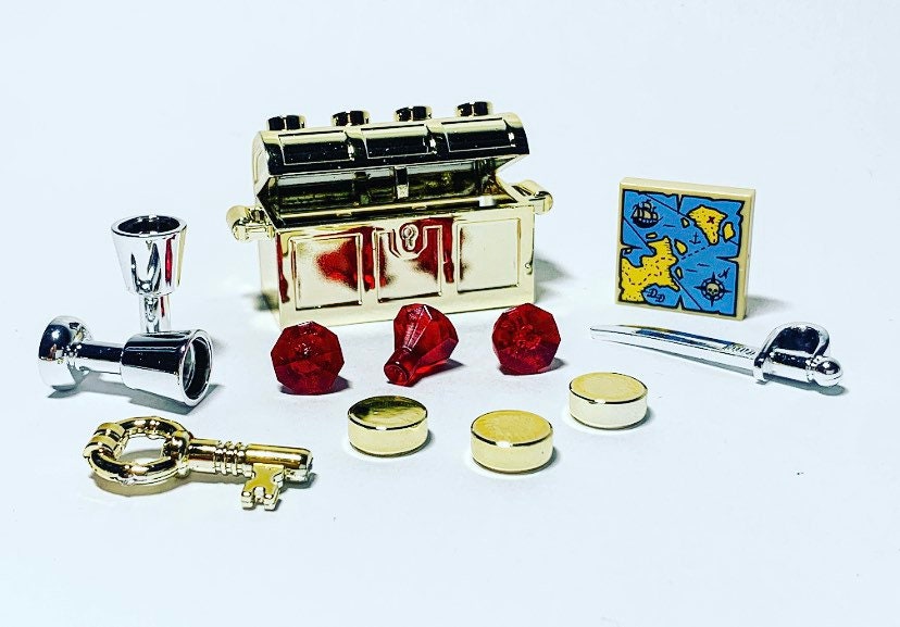 Lego Chrome Gold Treasure Chest Pirates Map Coins Money Key Goblet ...