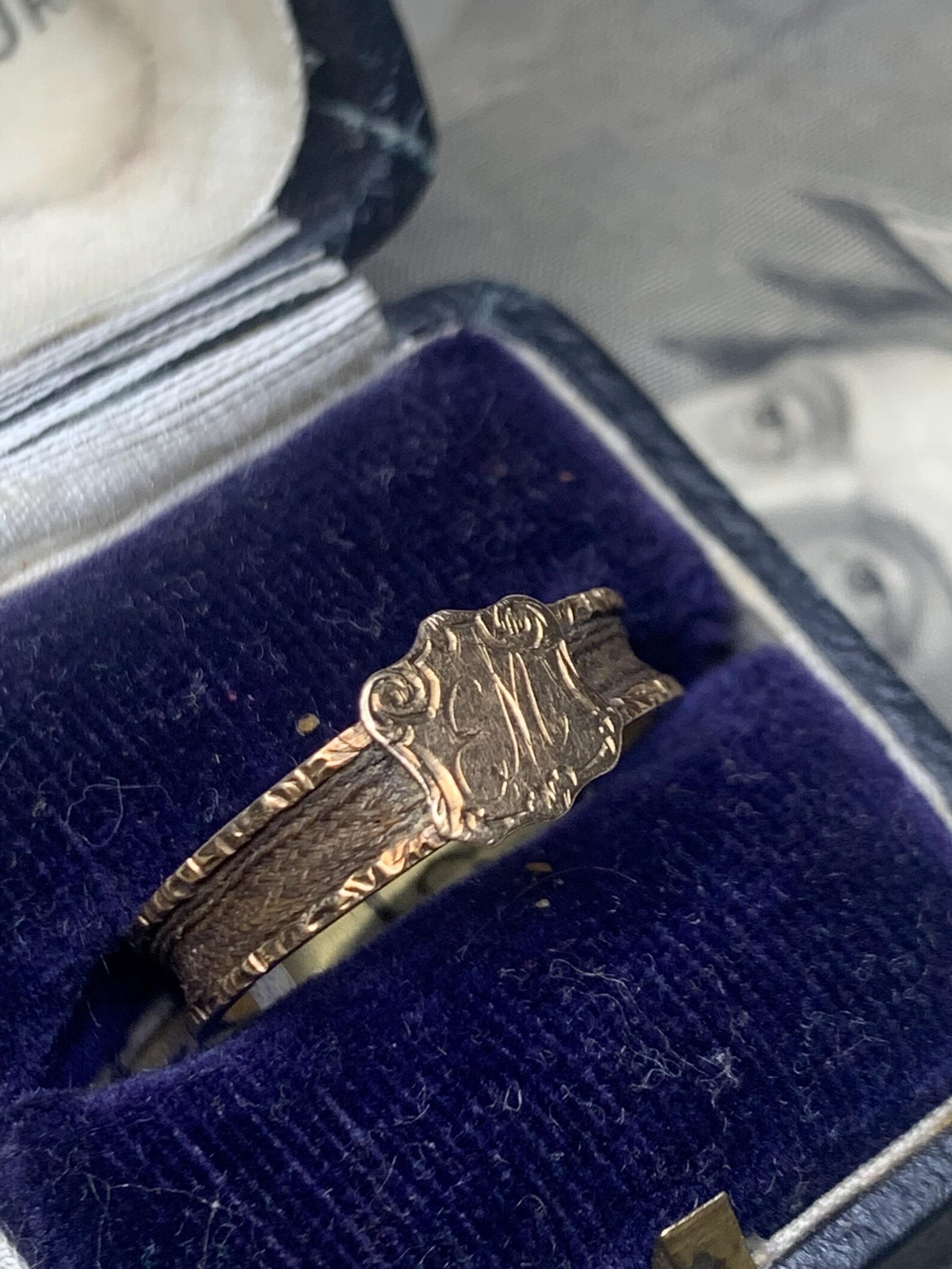 Victorian Mourning Ring: 15ct Gold Braided Hair Signet, Size N / 6 3/4 ...