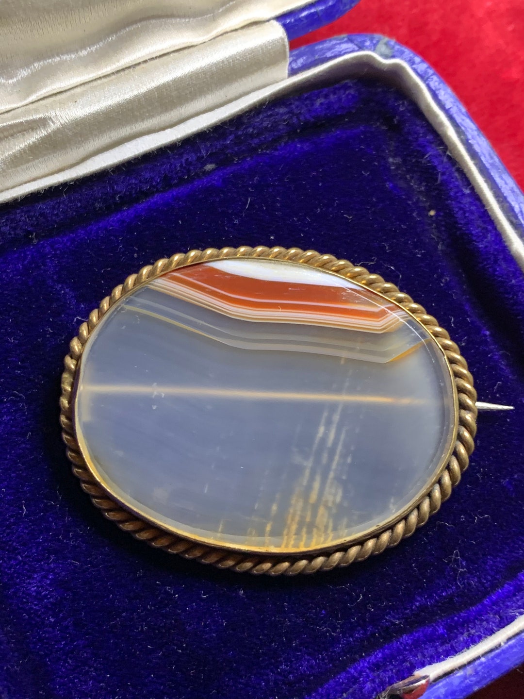 ANTIK SCHOTTISCHER ACHAT Große Brosche 1900er Jahre Gold Toned Seil ...