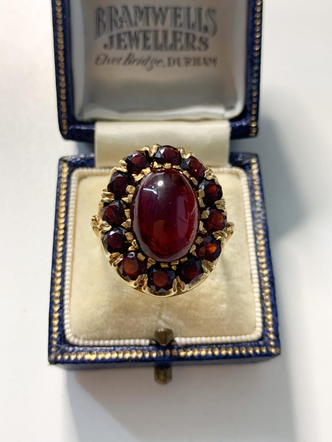 HUGE CABOCHON Red GARNET 9ct 9karat Gold Massive Big Retro Statement ...