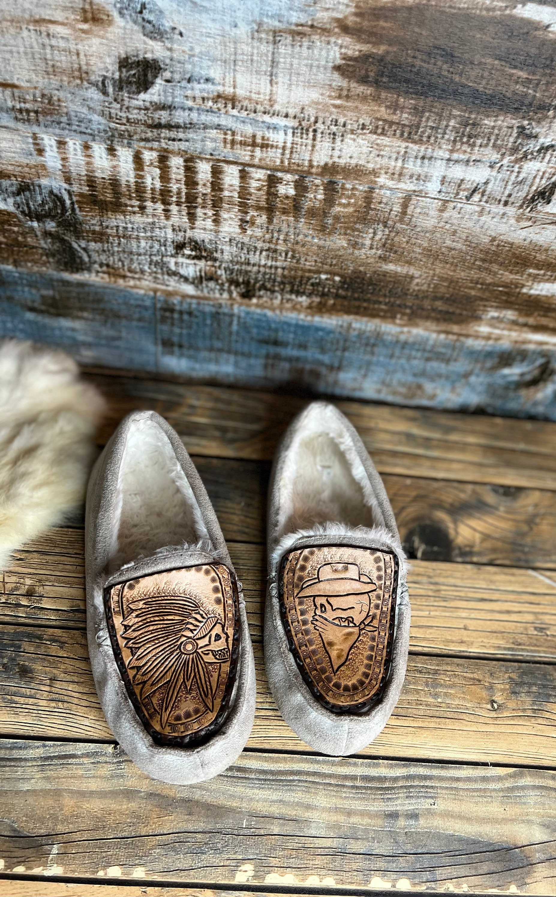 Custom Leather Tooled Fuzzy Slippers - Etsy