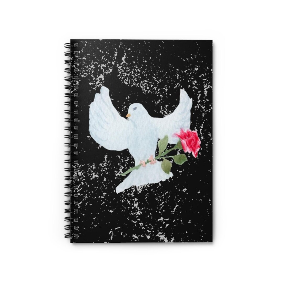 Peace White Dove on Black Spiral Notebook Ruled Line - Etsy