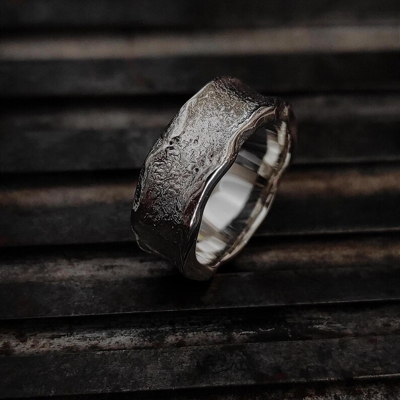 Melted Silver Band,molten Silver Ring,925 Silver Melted Ring ,rustic ...