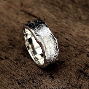 Melted Silver Band,molten Silver Ring,925 Silver Melted Ring ,rustic ...