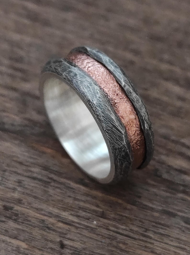 Rustic Sterling Silver Copper Inlay Ring , Mixed Metal Artisan Band - Etsy