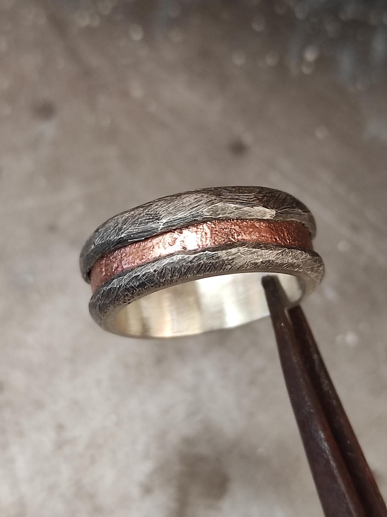 Rustic Sterling Silver Copper Inlay Ring , Mixed Metal Artisan Band - Etsy
