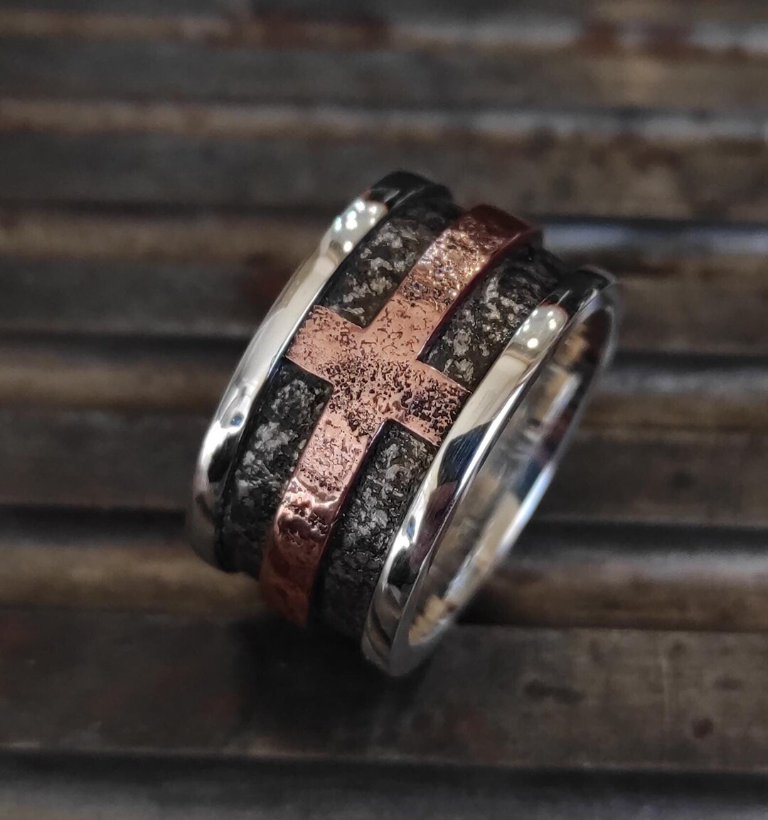 Men's Cross Wedding Band, Rustic Cross Wedding Band,silver and Copper ...