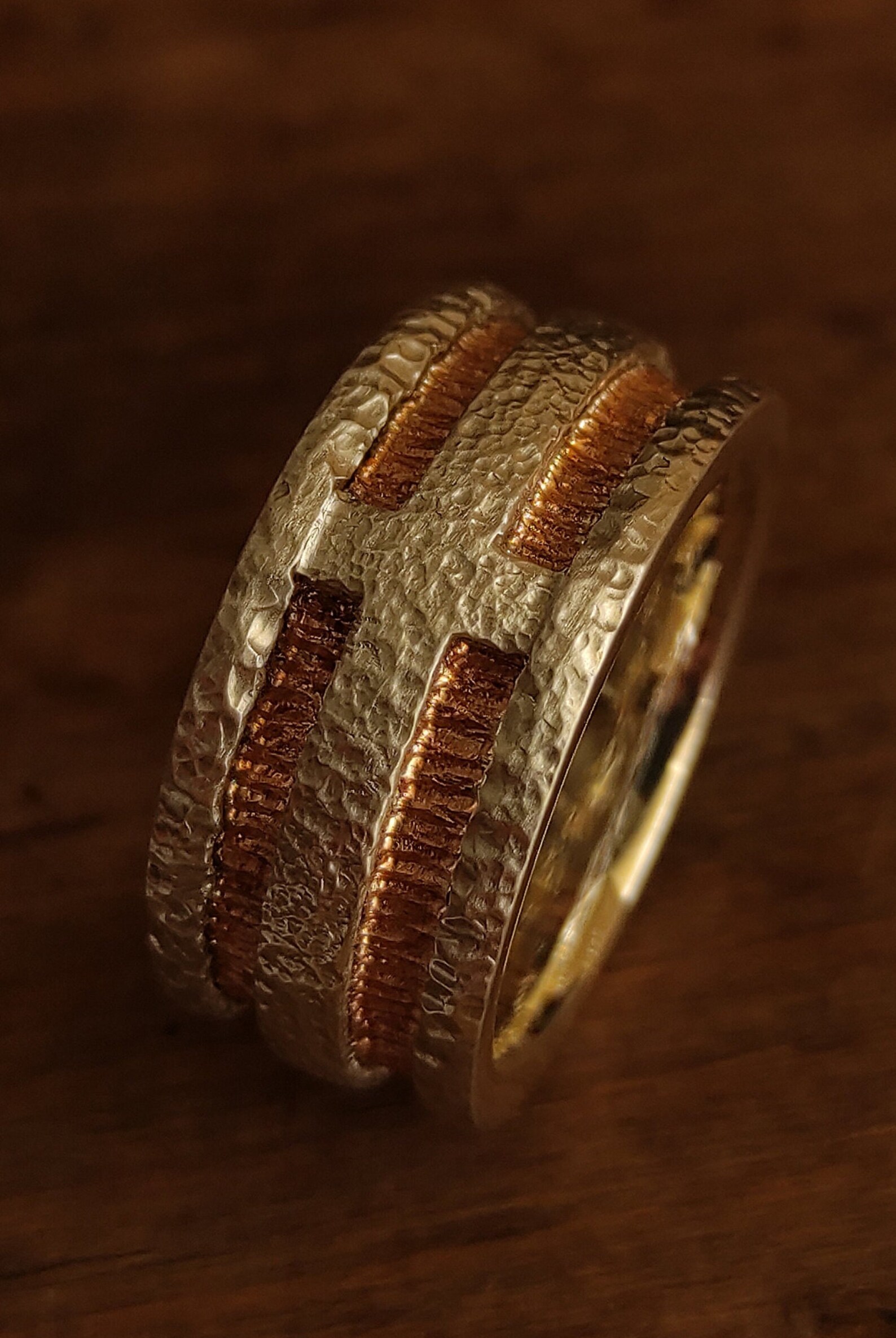 Mens Wedding Band, Unique Mens Cross Wedding Band, Hammered Band ...