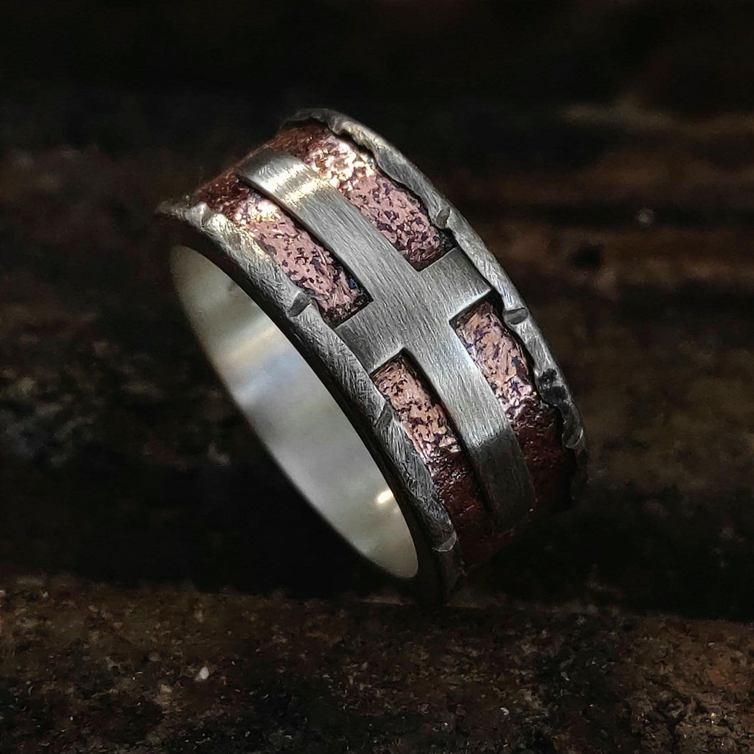 Rustic Cross Wedding Band, Men's Cross Wedding Ring, Christian Cross ...